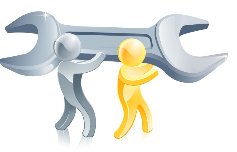 Workmen and giant spanner Royalty Free Vector Image