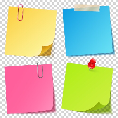 Notes colored sticky papers with pin clips memo Vector Image