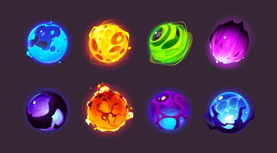 Cartoon energy spheres magic fantasy orb asset Vector Image