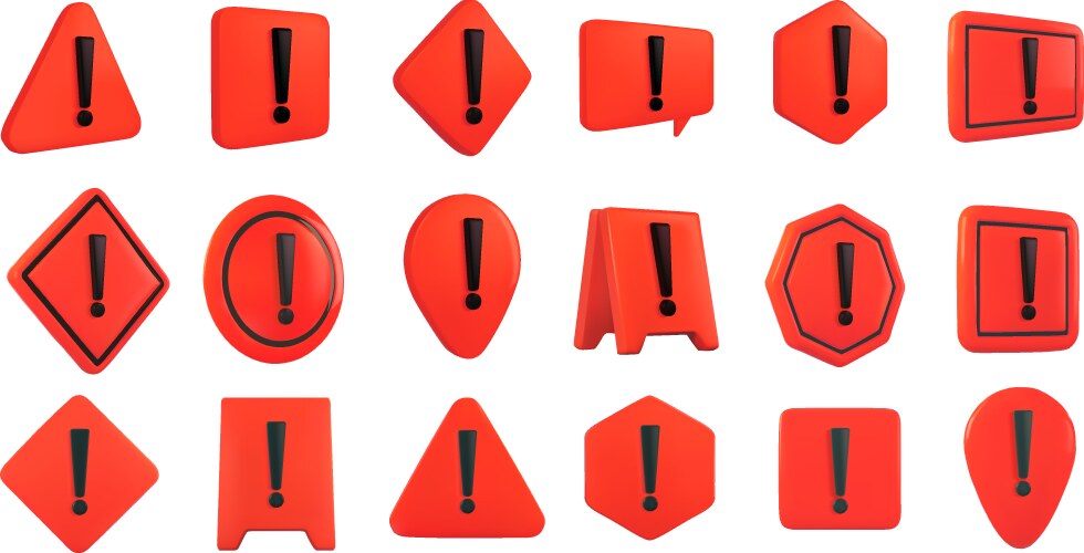 Red 3d warning signs hazard danger symbols Vector Image