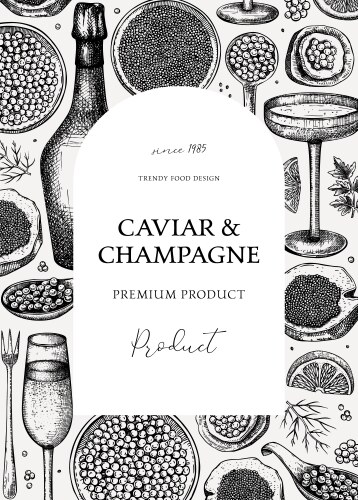 Caviar and champagne hand drawn menu Royalty Free Vector