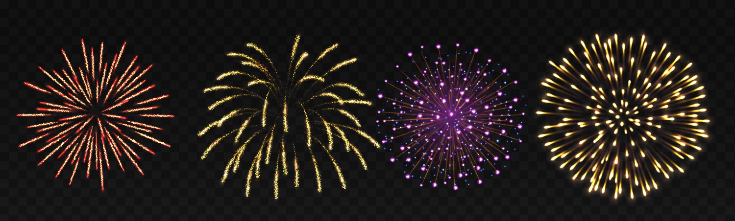 Festive fireworks in night sky realistic set Vector Image