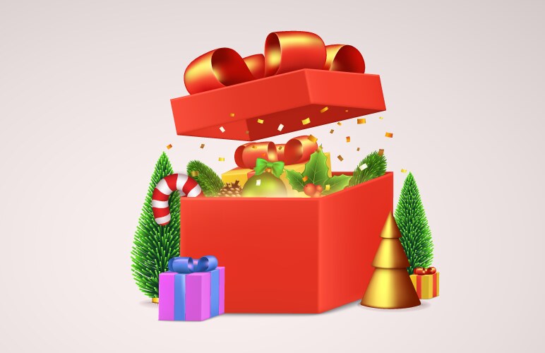 Christmas twins open gift Royalty Free Vector Image