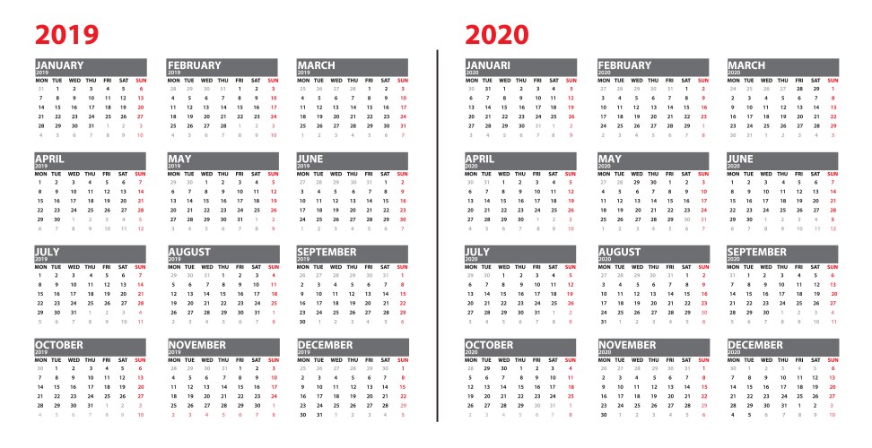 Calendar templates for a year 2024 - 2030 Vector Image