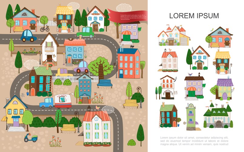 Seamless pattern with small town Royalty Free Vector Image