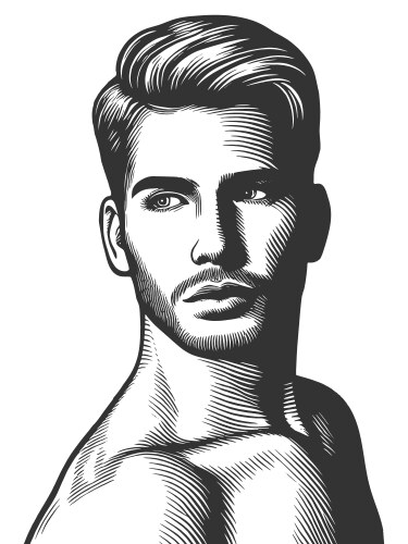 Male portrait engraving sketch Royalty Free Vector Image
