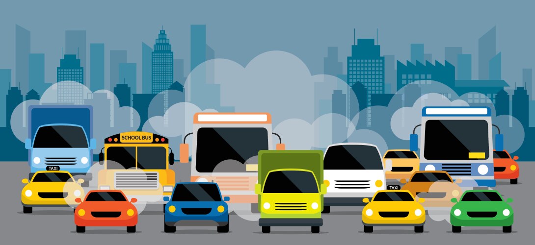 Traffic jam with cars and caravan trailer truck Vector Image