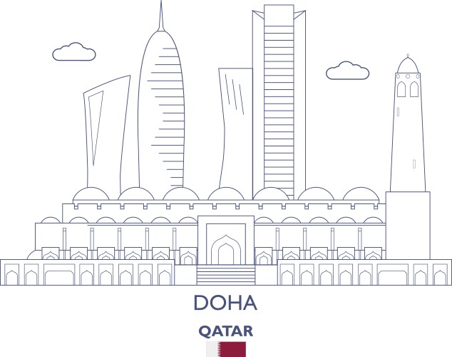 One single line drawing of doha city skyline Vector Image