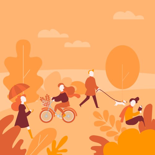 Fall activity cartoon people in autumn park Vector Image