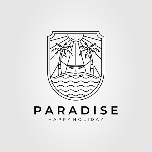 Paradise line art logo design surfing island Vector Image