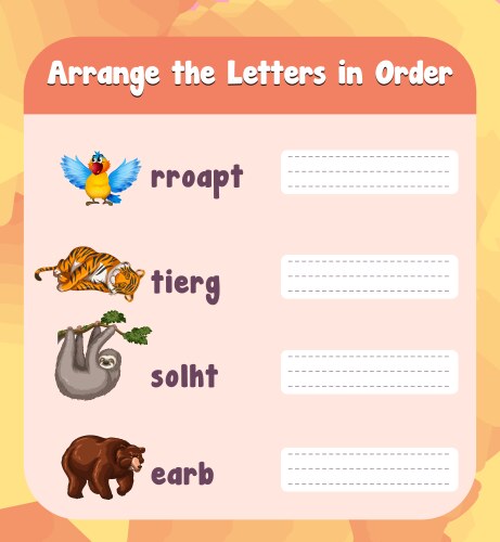 Spelling word scramble game animals edition Vector Image