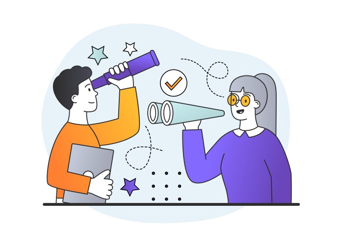 Cartoon man looking through binoculars Royalty Free Vector
