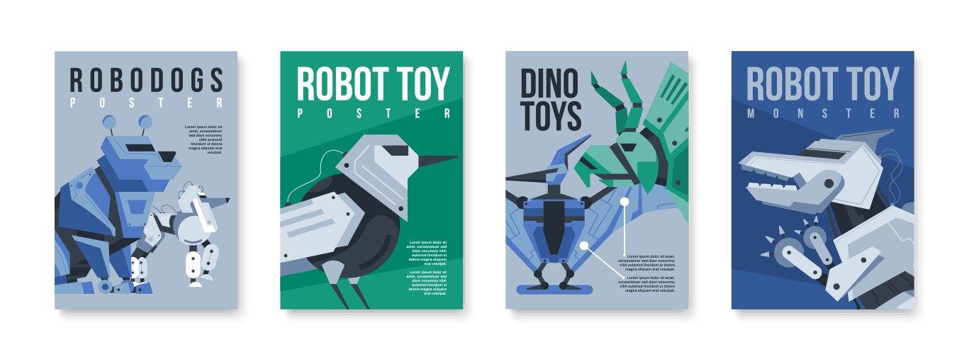 Robotic toy animals posters Royalty Free Vector Image