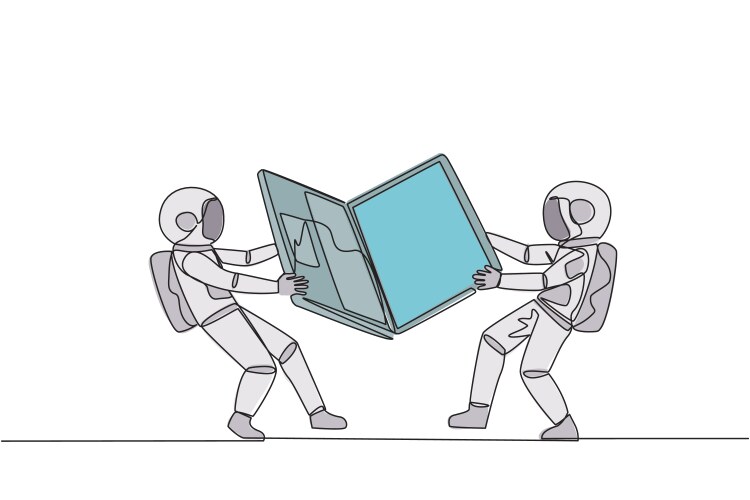 Single one line drawing astronaut speaking Vector Image