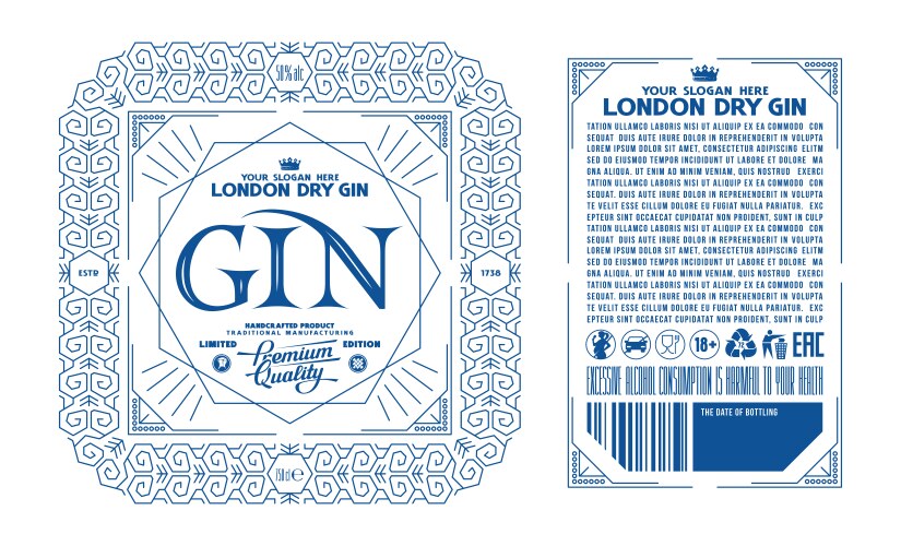 Template decorative label for gin Royalty Free Vector Image