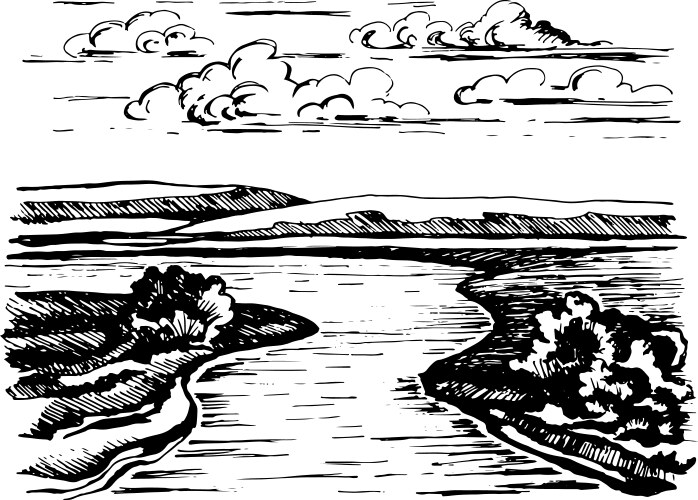 Waterfall on a river hand drawing design element Vector Image