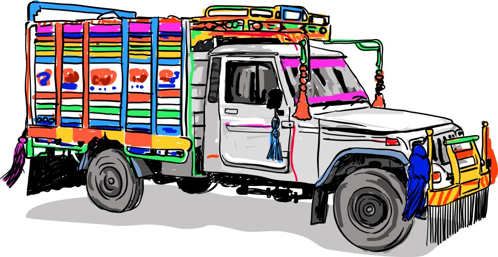 Pick up truck loaded with bags Royalty Free Vector Image
