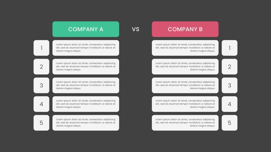 Company comparison infographic design Royalty Free Vector