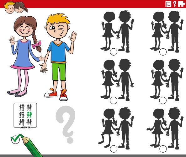 Educational shadows game with cute girl Royalty Free Vector