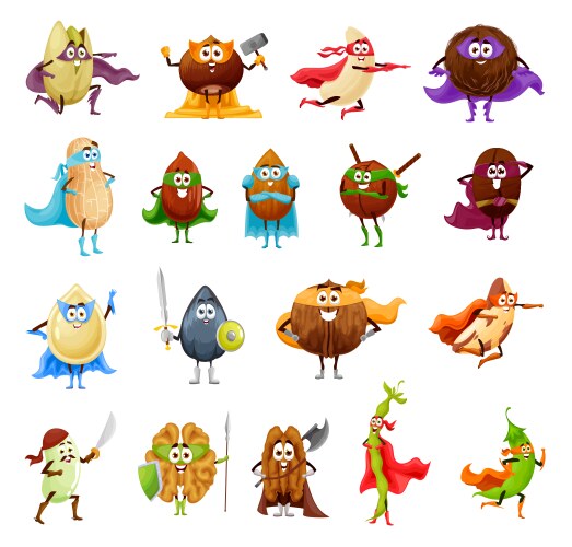 Nuts cartoon characters cute mascot persons Vector Image