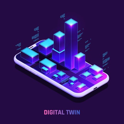 Digital twin technology isometric composition Vector Image