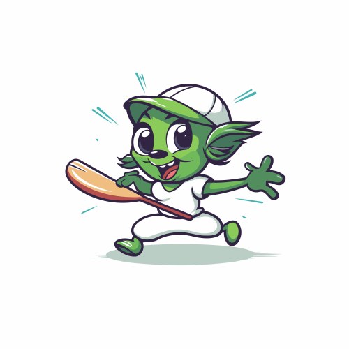 Cute green zombie holding baseball bat cartoon Vector Image