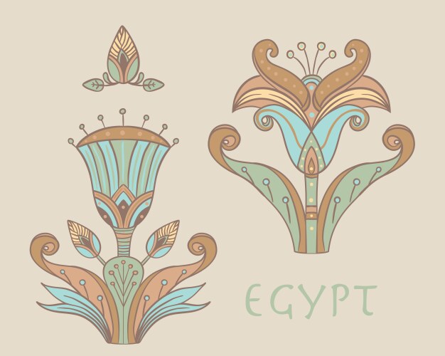 Egyptian floral colorful design element set Vector Image