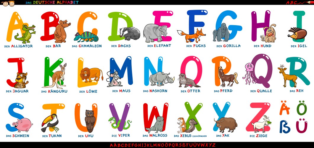 English alphabet with cute animals Royalty Free Vector Image