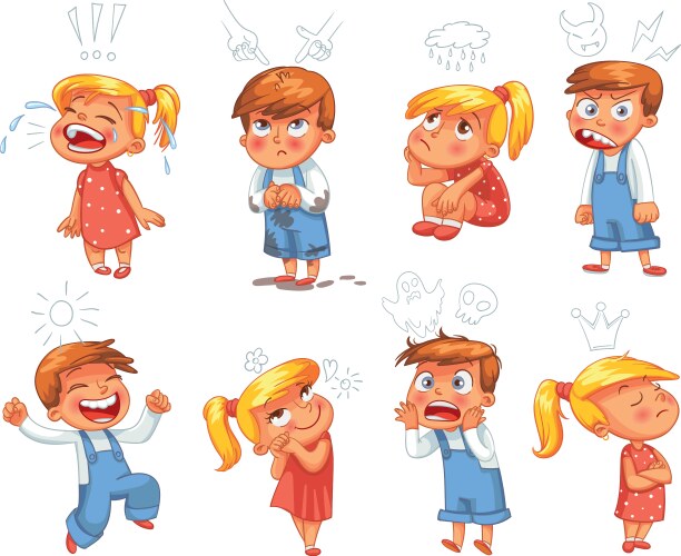 Basic emotions funny cartoon character Royalty Free Vector