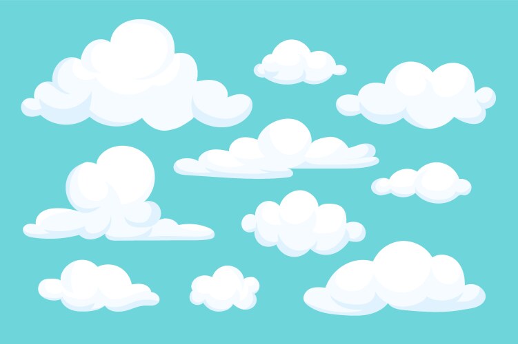 Fluffy cartoon clouds shine sky weather Royalty Free Vector