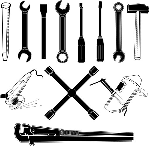 Tools objects cartoon set Royalty Free Vector Image