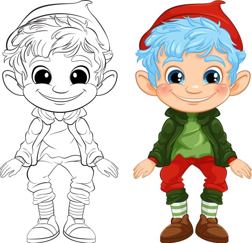 An elf colored and line art Royalty Free Vector Image