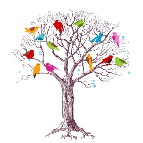 Winter tree with birds Royalty Free Vector Image