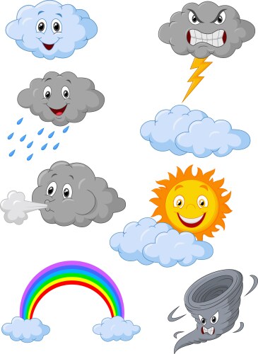 Set cards with cute baby weather Royalty Free Vector Image