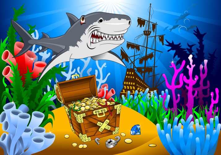 Underwater Shark Chase Cartoon Royalty Free Vector Image
