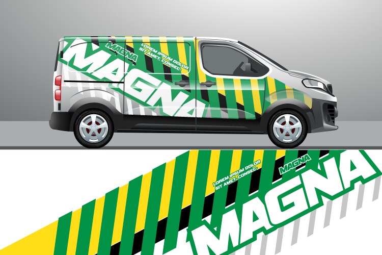 Cool graphics on the van with lettering Royalty Free Vector