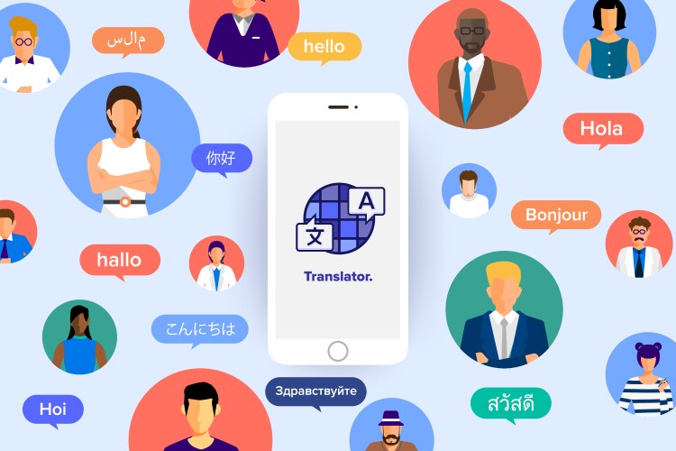 Multi language translator smartphone chat app Vector Image