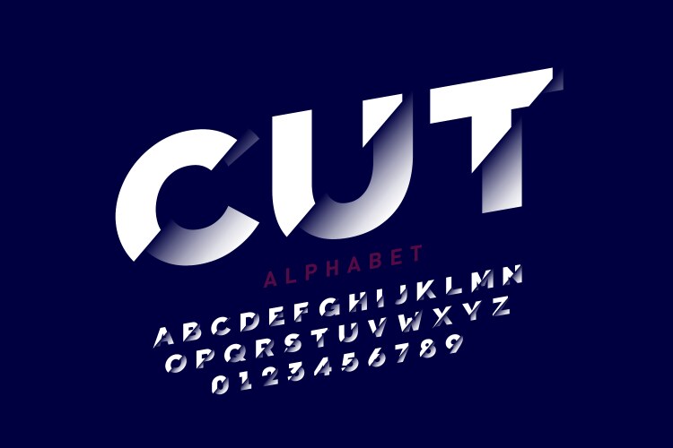 Sliced font design alphabet letters and numbers Vector Image