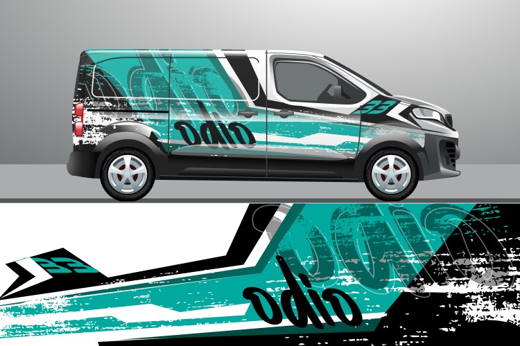 Cool graphics on the van with lettering Royalty Free Vector