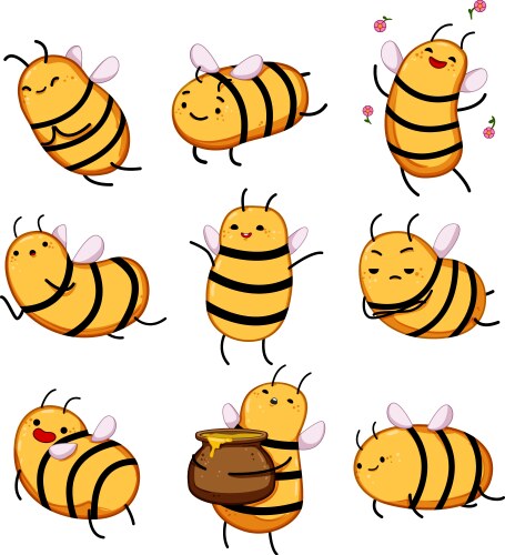 Honey bee set cartoon Royalty Free Vector Image