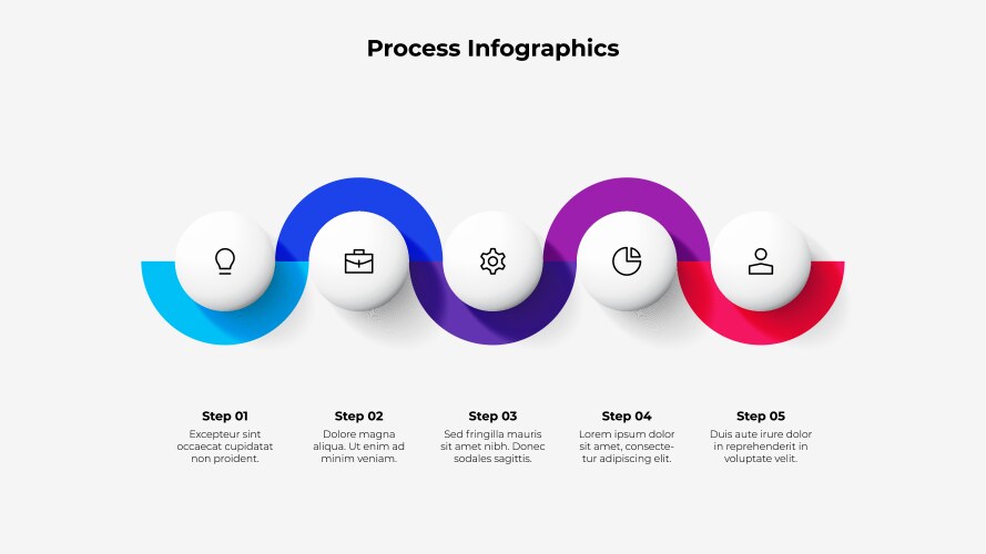 Five circles placed in horizontal row connected Vector Image