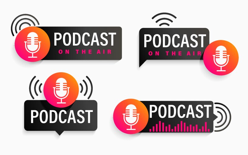Radio logo podcast towers wireless badges Vector Image
