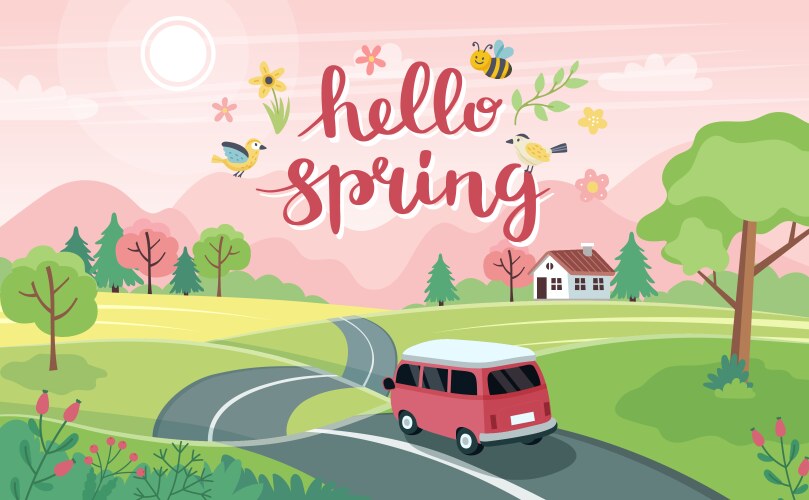 Spring theme landscape 1 Royalty Free Vector Image
