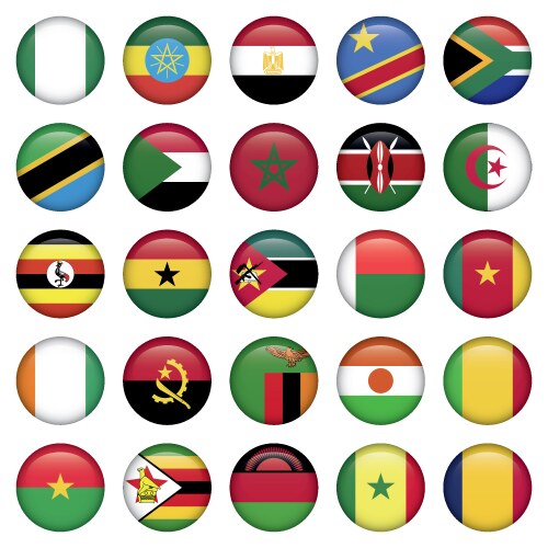 Set of popular country flags glossy round icon Vector Image
