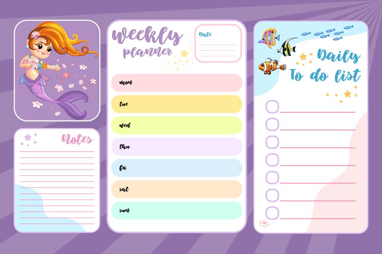 Printable weekly planner and note pages set Vector Image