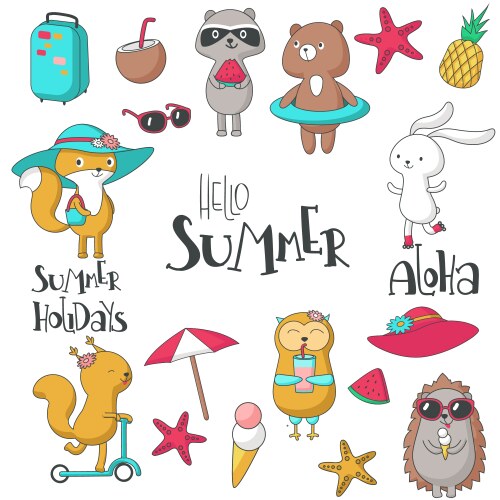 Big summer set of sun and fun hand drawn elements Vector Image