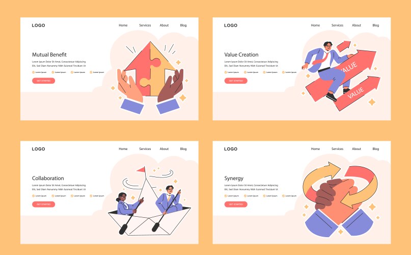 Win-win web or landing set professionals Vector Image