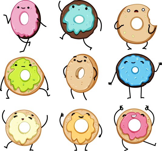Fun donut character cartoon Royalty Free Vector Image