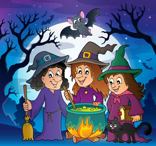 Three witches theme image 1 Royalty Free Vector Image