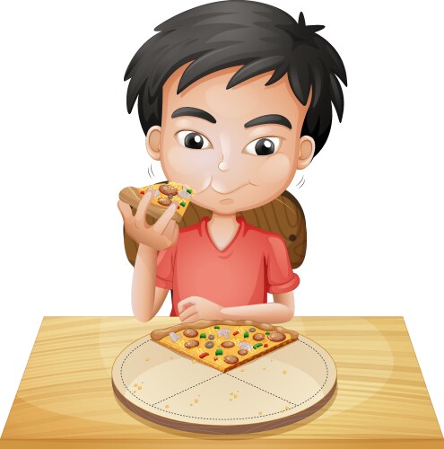 Cartoon kids eating pizza together Royalty Free Vector Image